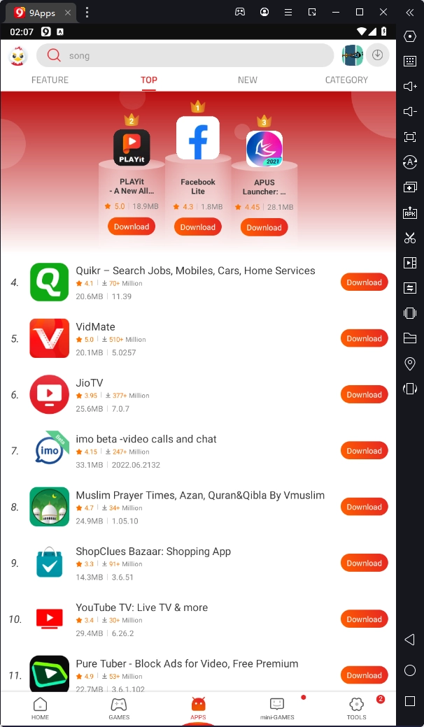 Download and Run 9Apps on PC for Free