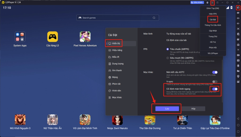 Cách chuyển màn hình ngang cho Pixel Heroes Adventure trên LDPlayer