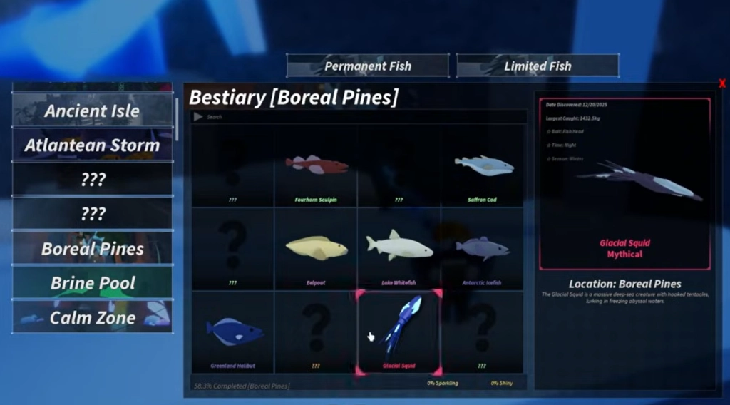 Bestiario Boreal Pines en Fisch: todos los monstruos y recompensas